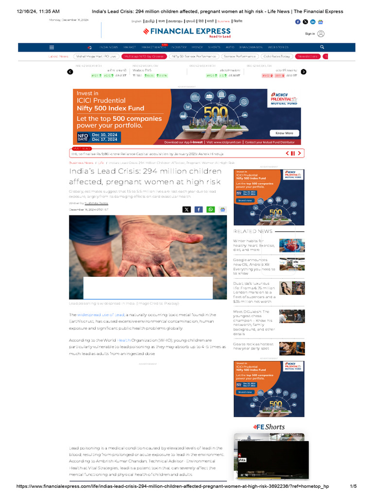 India's Lead Crisis - 294 Million Children Affected, Pregnant Women at ...