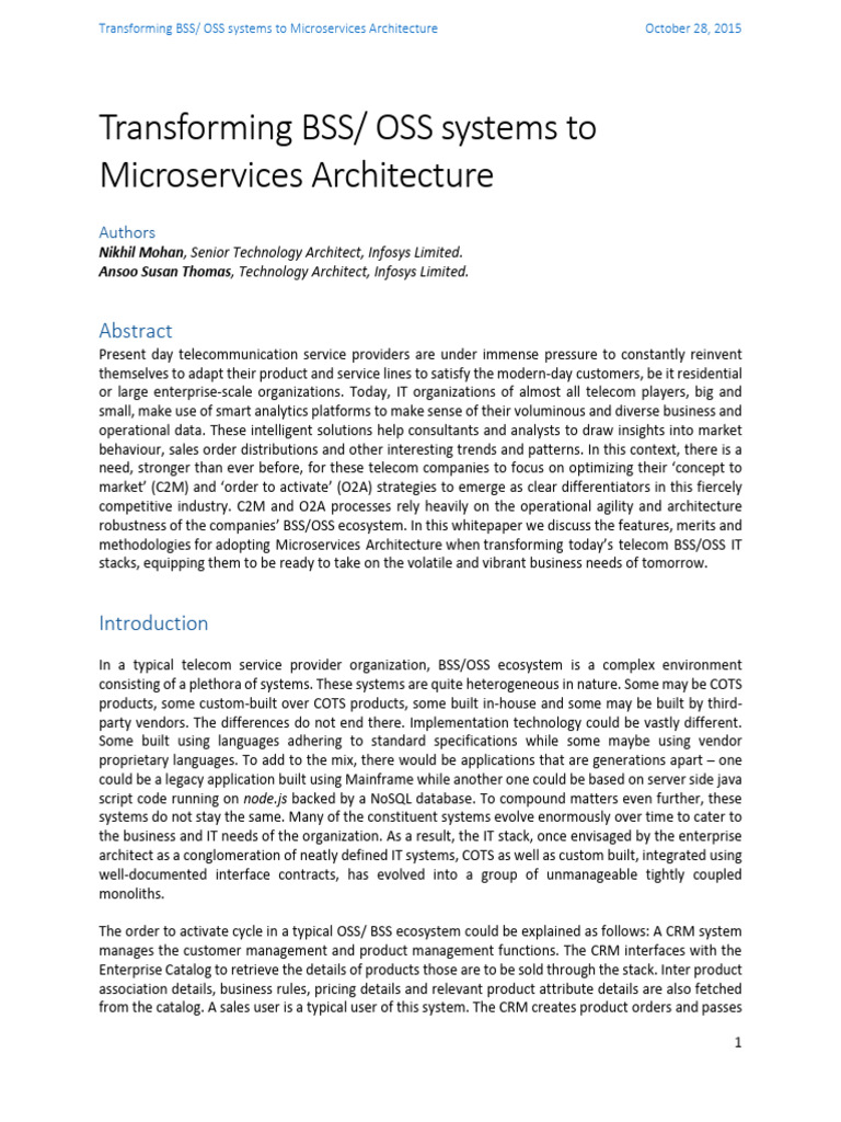 Transforming BSS_OSS systems to Microservices Architecture | PDF | Databases | Business Process ...