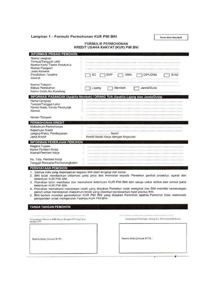 1. formulir Pengajuan KUR | PDF