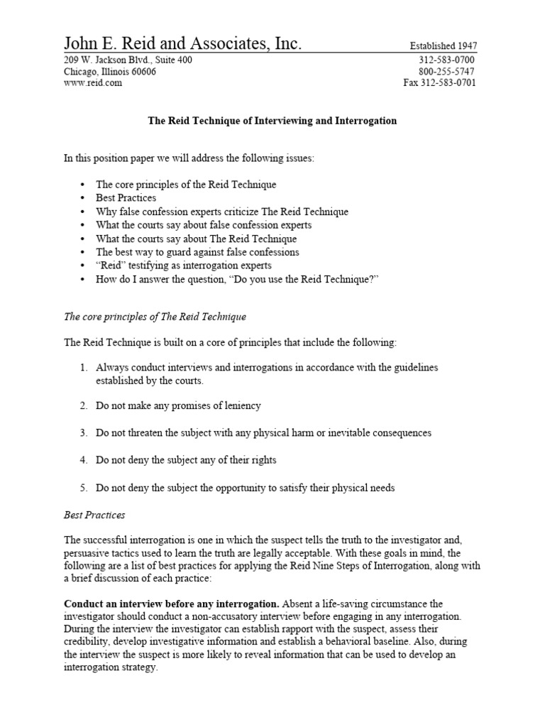 Reid Tech and Assoc Interrogation | PDF | Confession (Law) | Interrogation