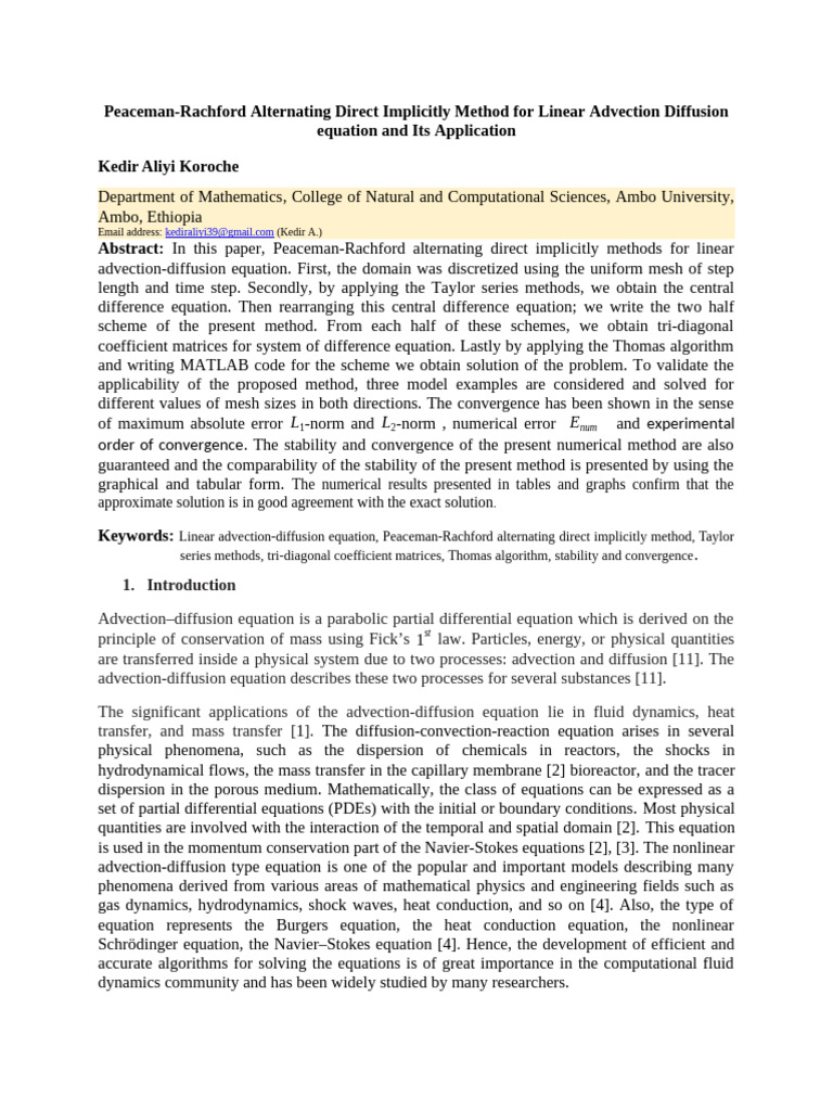 Kedir PRADI_Advection_diffusion | PDF | Fluid Dynamics | Equations