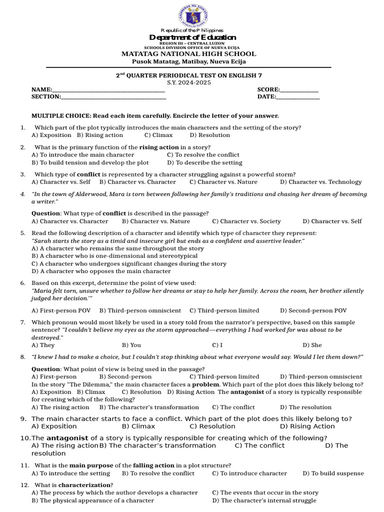 2nd Quarter Periodical Test On English 7 For Sale2 | PDF | Narration ...