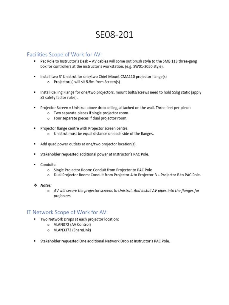 SE08-201 Scope of Work - Revised - v1 | PDF