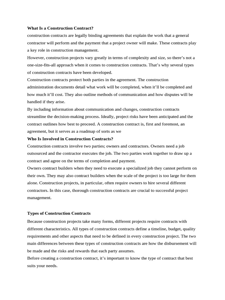 Construction Contracts Pdf Business Law Private Law