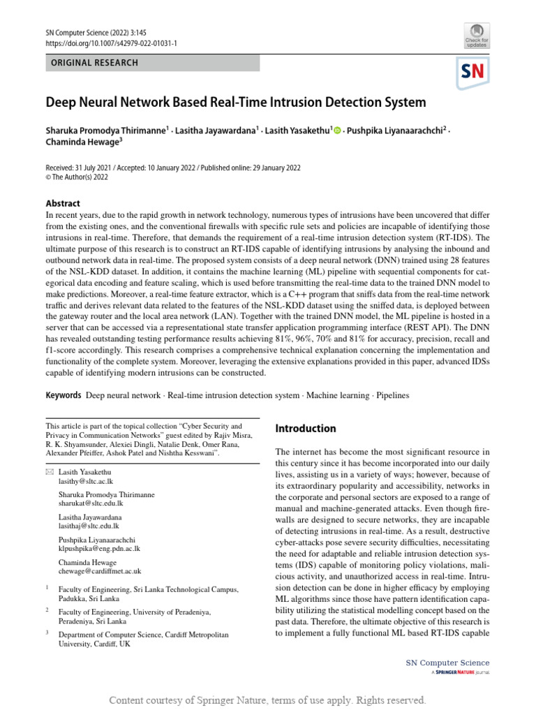 Deep Neural Network Based Real-Time Intrusion Dete | PDF | Machine Learning | Deep Learning