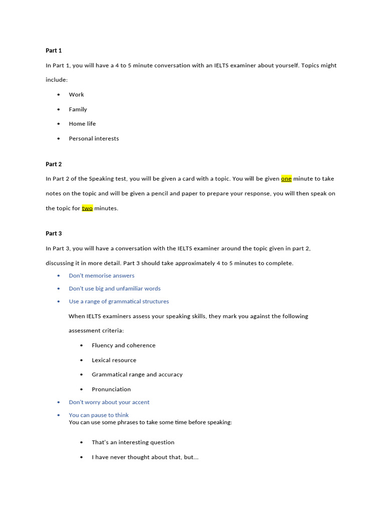 IELTS Speaking Test Guide | PDF | International English Language ...