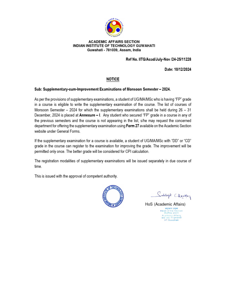 Supplementary Examination Monsoon Semester 2024 | PDF | Electrical ...