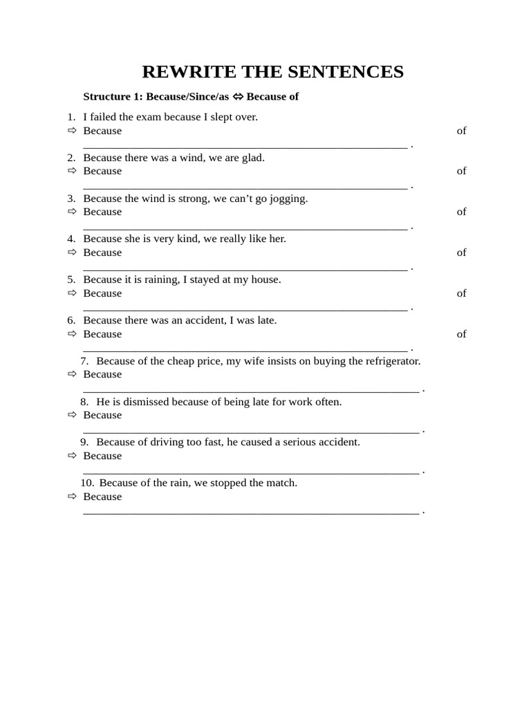 REWRITE THE SENTENCES Anh 9 | PDF