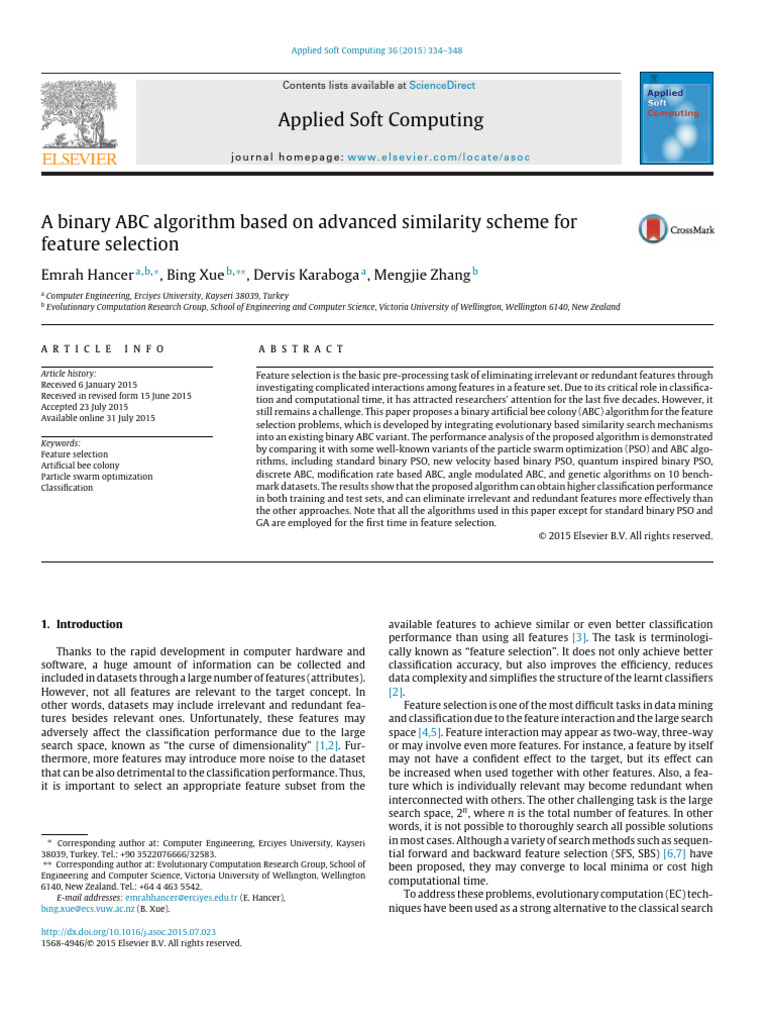 2015 Elsevier A Binary Abc Algorithm Based On Advanced Similarity