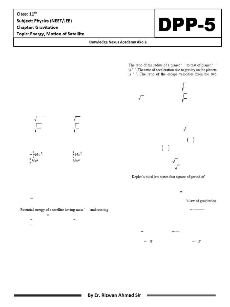 Gravitation Quiz for NEET/JEE | PDF | Orbit | Planets