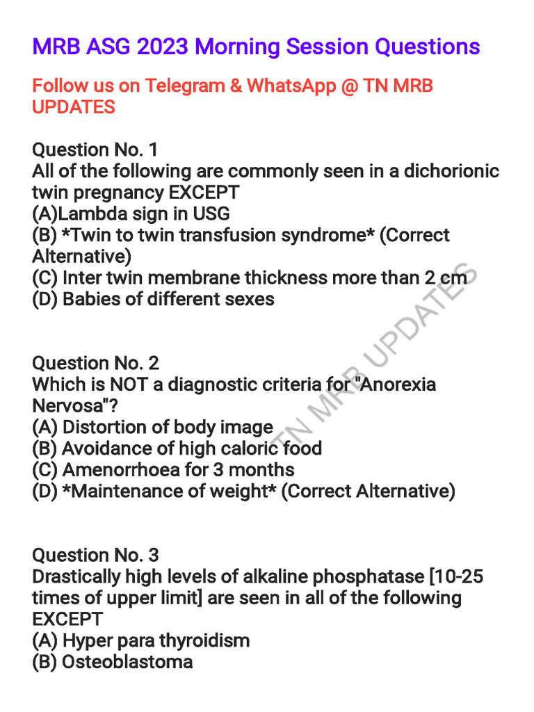 MRB ASG 2023 Morning Session Questions1. | PDF | Medical Specialties ...