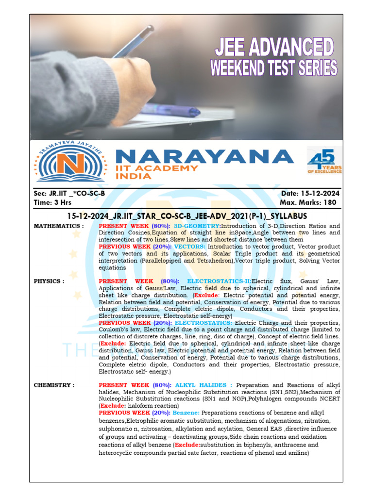 JEE Advanced 2021 Syllabus Overview | PDF | Electrostatics | Electric Field