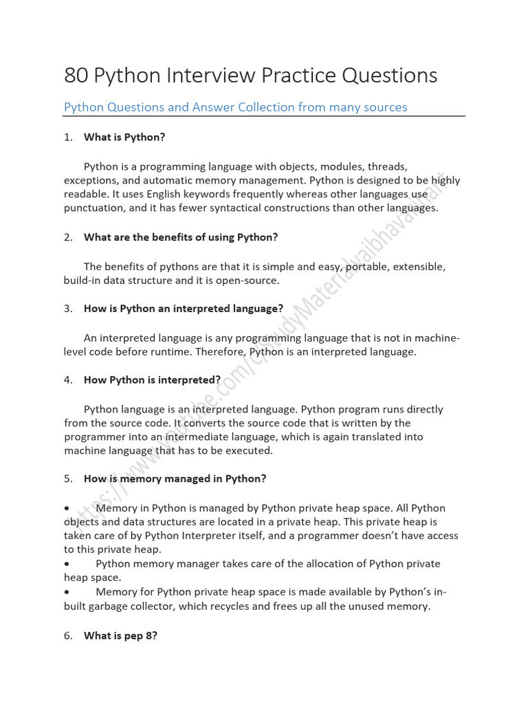80 Python Interview Practice Questions | PDF | Python (Programming ... 80 Python Interview Practice Questions | PDF | Python (Programming ...