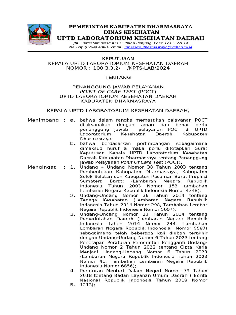 TKK 2.3 SK Penanggung Jawab Pelayanan Point of Care Test (Poct) | PDF