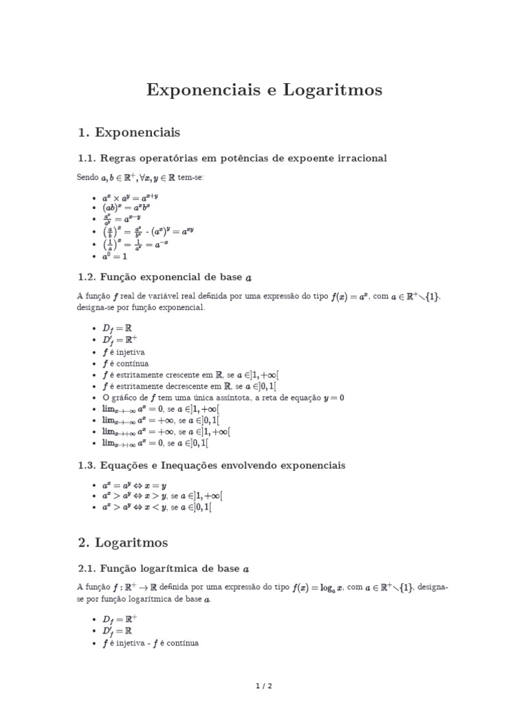 Exponenciais e Logaritmos: Propriedades e Gráficos | PDF