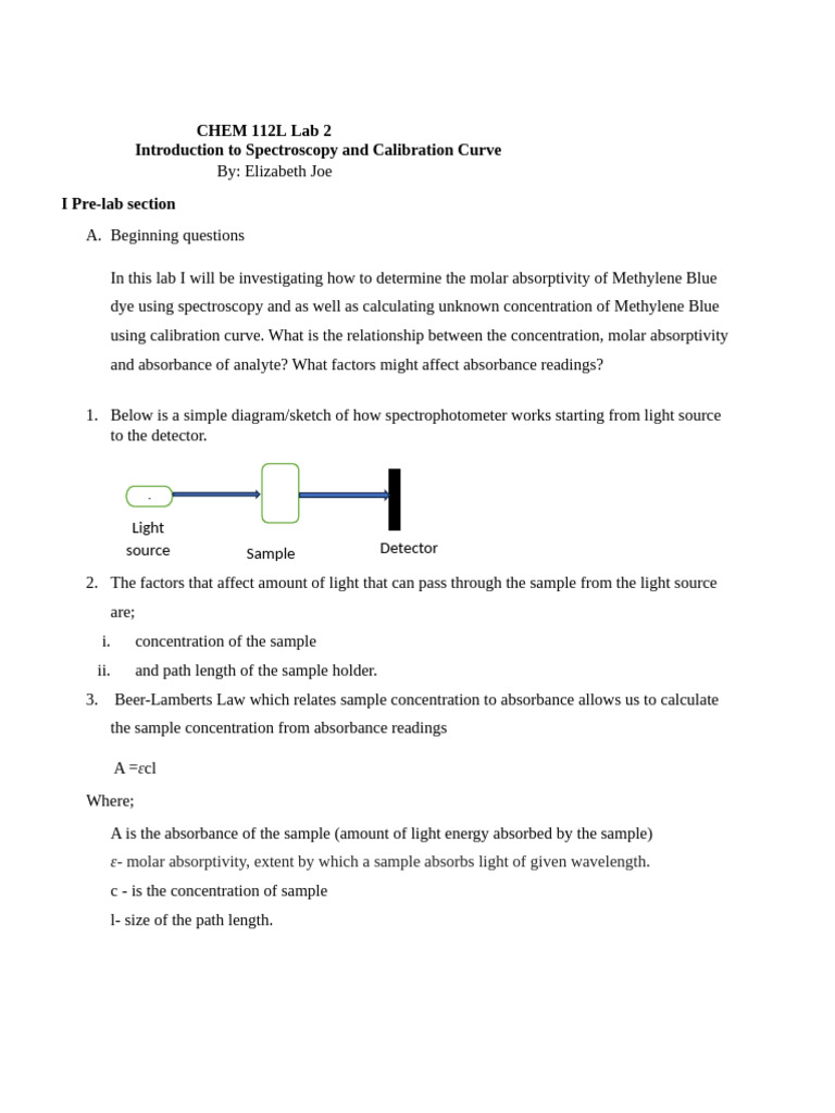 Molar Absorptivity of Methylene Blue | PDF | Absorbance | Spectrophotometry