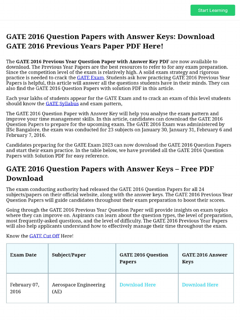 GATE 2016 Question Papers - Download Free GATE Question Papers! | PDF