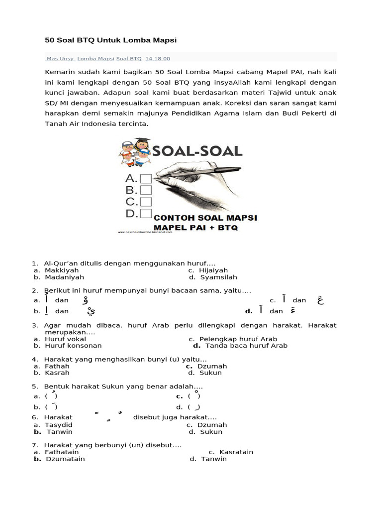 50 Soal BTQ Untuk Lomba Mapsi Dan Jawaban | PDF