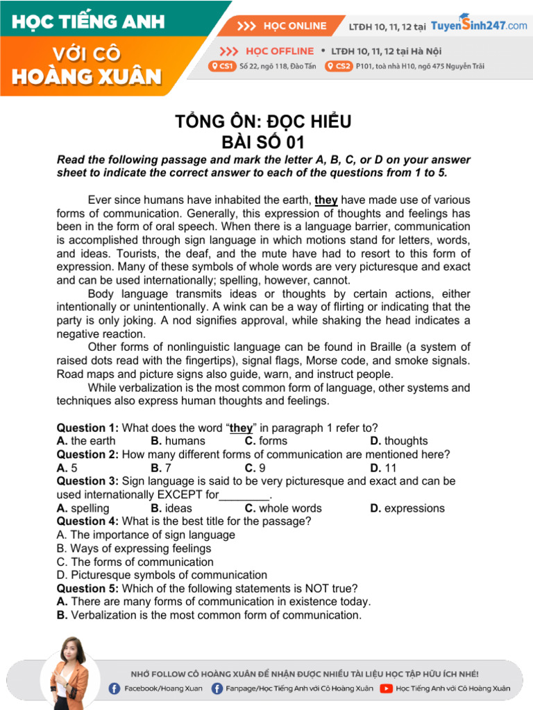 T NG Ôn Reading Comprehension 01 | PDF