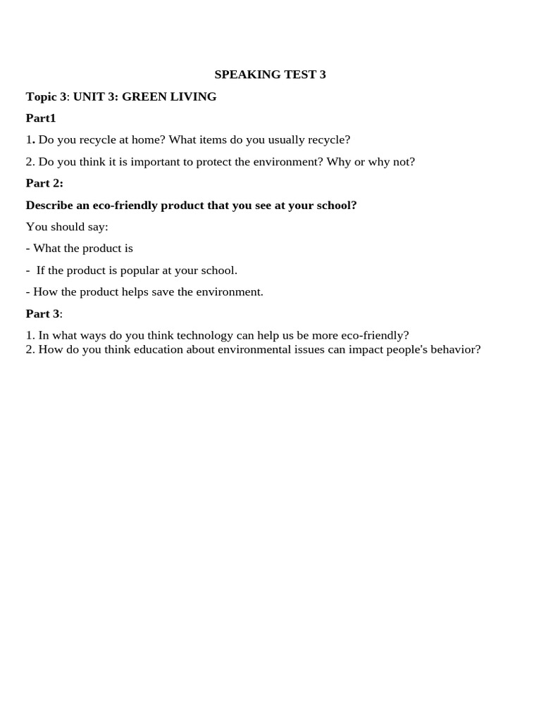 Speaking - Test3 - Unit 3 | PDF