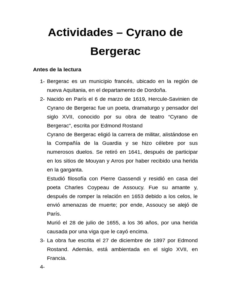 Cyrano de Bergerac: Análisis y Contexto Histórico | PDF