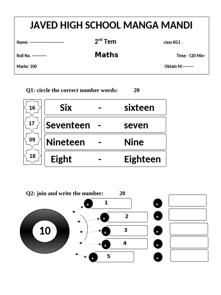 KG 1 Maths | PDF
