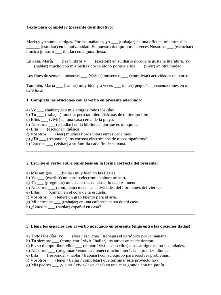 Ejercicios de presente de indicativo | PDF