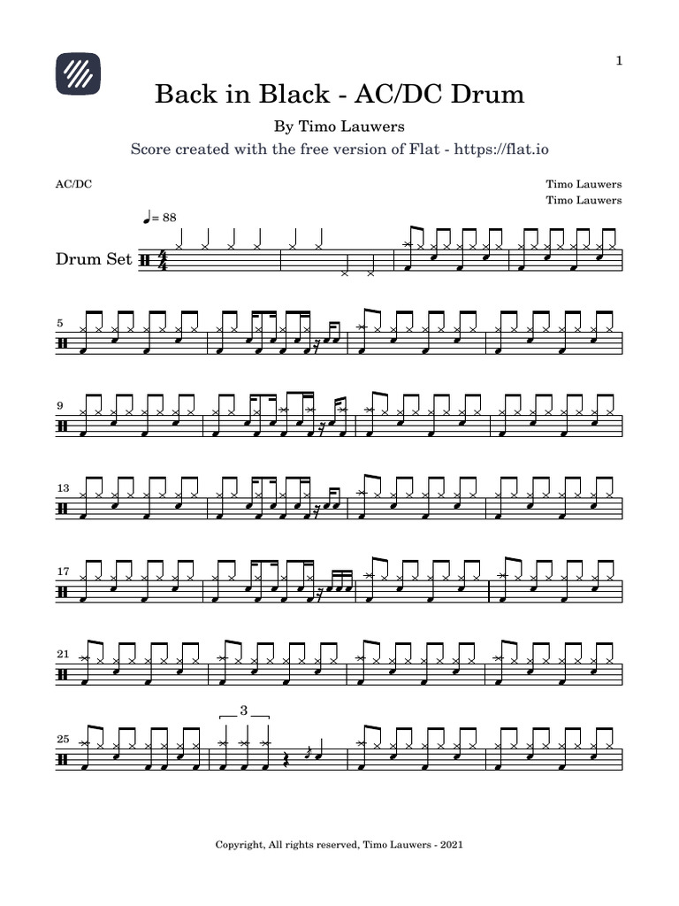 Back in Black - AC - DC Drum | PDF