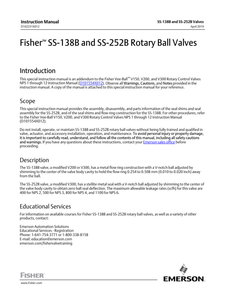Instruction Manual Fisher Ss 138b Ss 252b Rotary Ball Valves en 126654 | PDF | Valve | Actuator