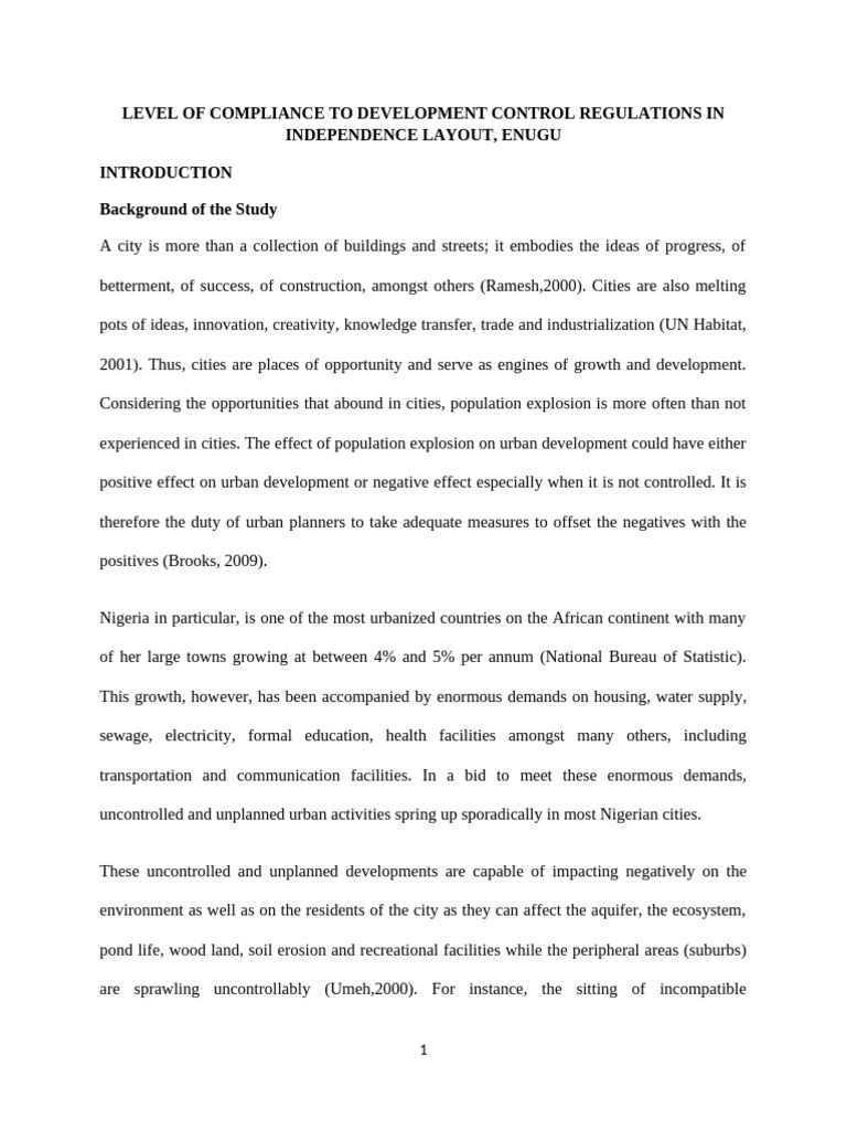 Level of Compliance To Development Control Regulations in Independence ...