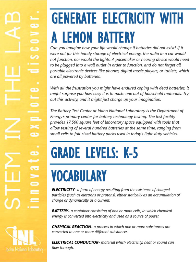 Lemon Battery: Generate Electricity | PDF | Electricity | Electrode