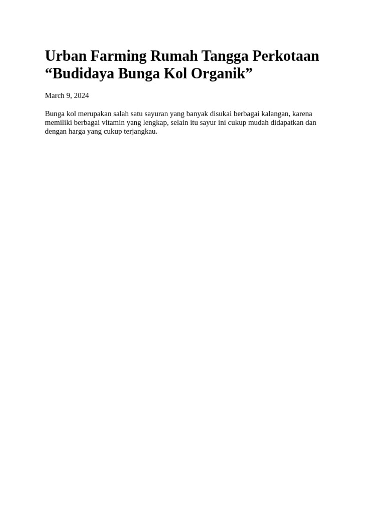 Budidaya Bunga Kol Organik di Rumah | PDF