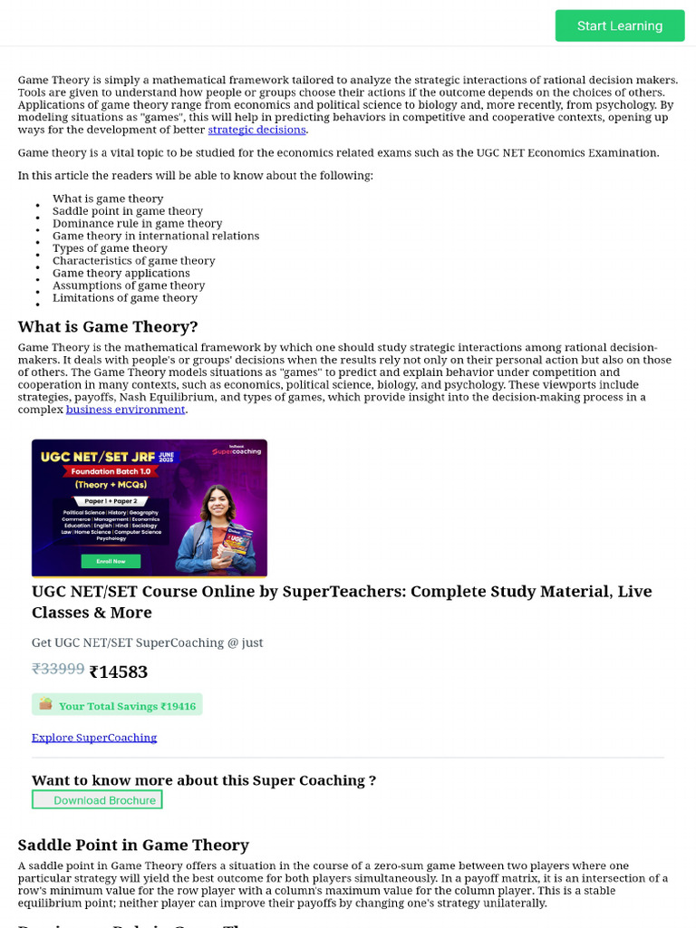 Game Theory Explanation For UGC NET Economics Notes and Study Material ...