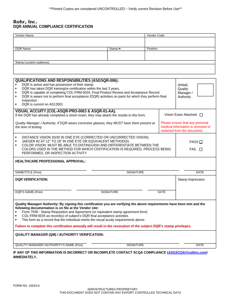 DQR Annual Compliance Certification Form | PDF | Visual Acuity ...