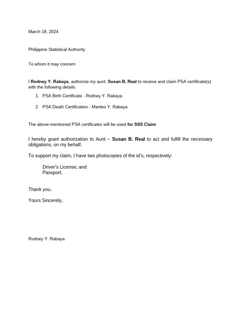 Authorization for PSA Certificate Claim | PDF