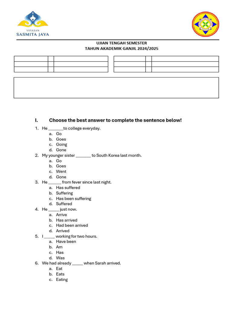 Soal Uts Basic Academic English 2024 - 2025 | PDF | Foods