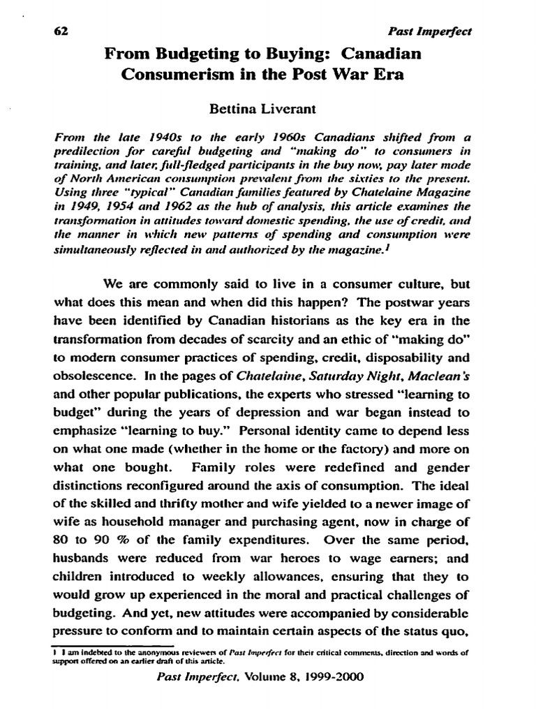 Canadian Consumerism Post-WWII | PDF | Cost Of Living | Inflation