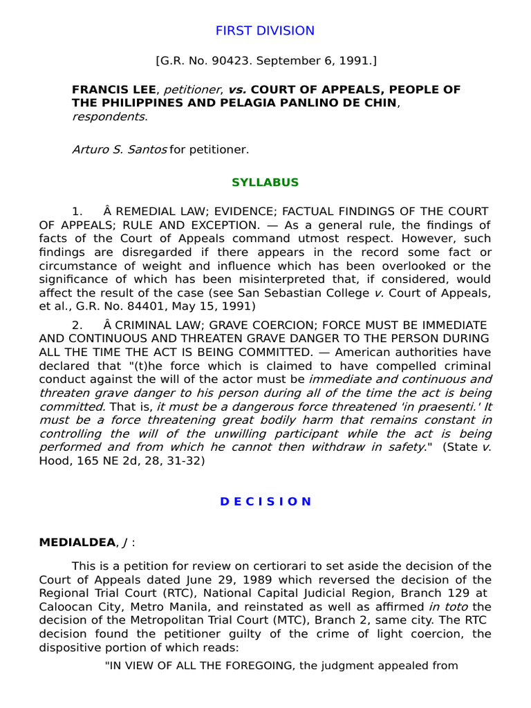 119 Lee v. Court of Appeals | PDF | Banks | Intimidation