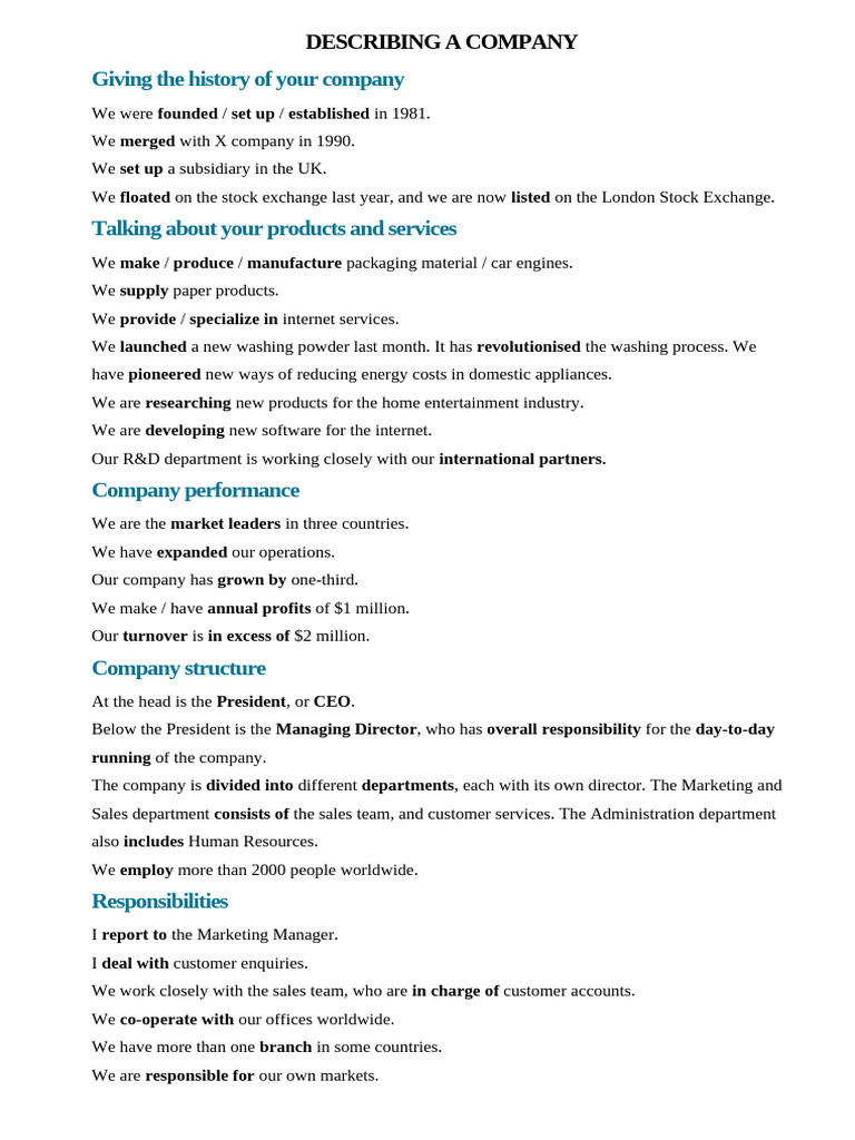 Describing a company | PDF | Chief Executive Officer | Business