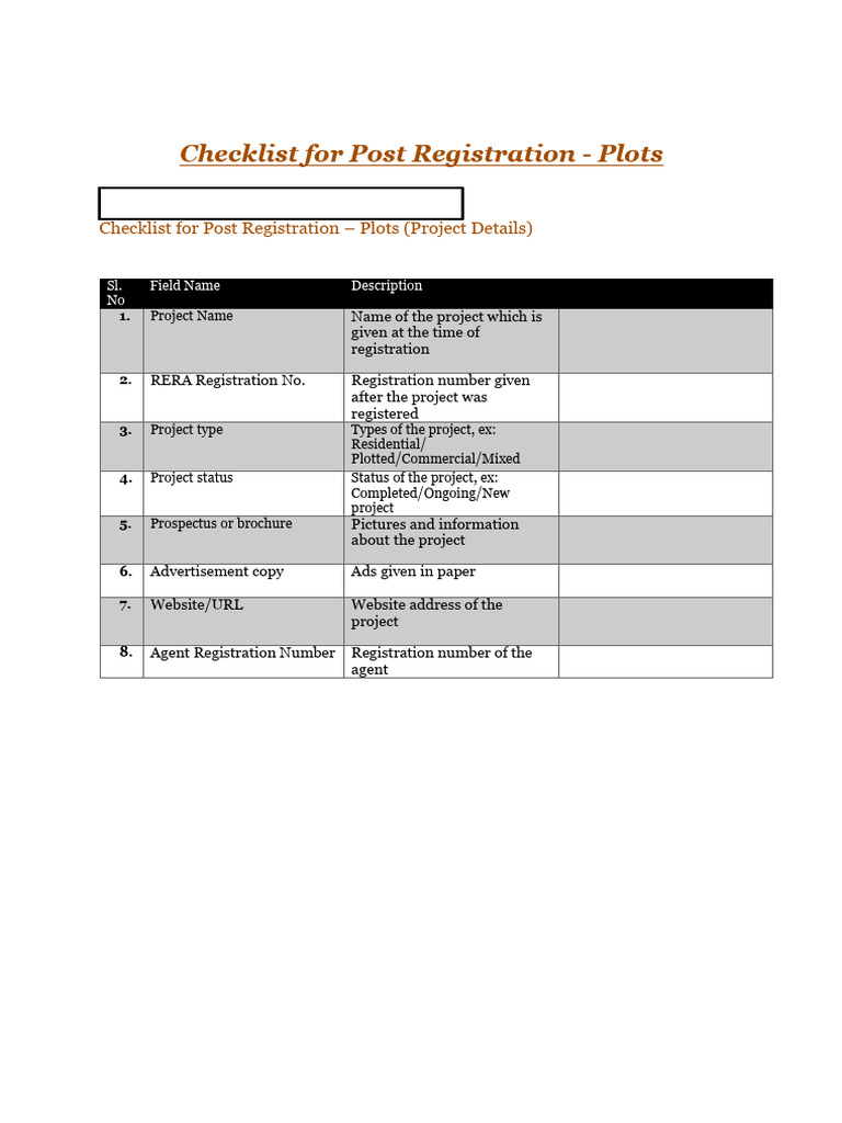Checklist For Post Registration - Plots | PDF | Interest | Cost