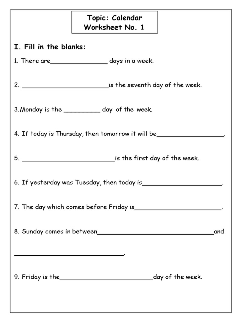Grade 1 Calendar Worksheet | PDF