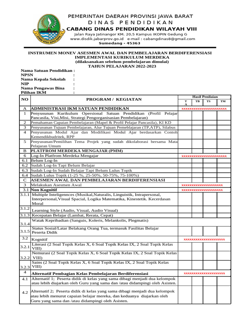 Instrumen Monev Ikm 2022-2023 - Rev I Sma, SMK, Sma - LB | PDF