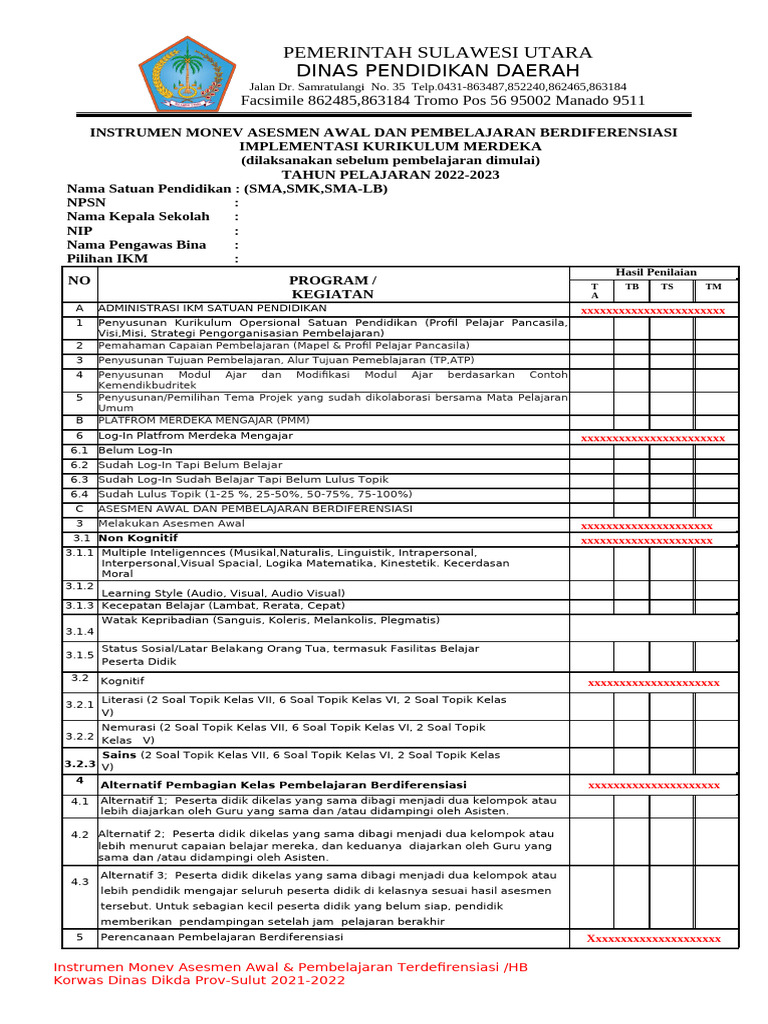 Instrumen Monev Ikm 2022-2023 - Rev I SMP, SMP - LB | PDF