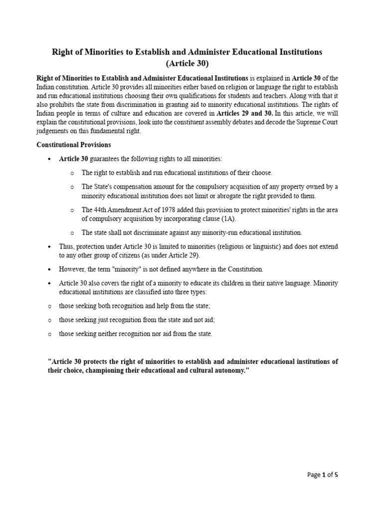 Right of Minorities to Establish and Administer Educational ...