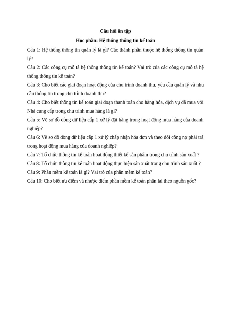 Câu hỏi ôn tập HTTT Kế toán | PDF