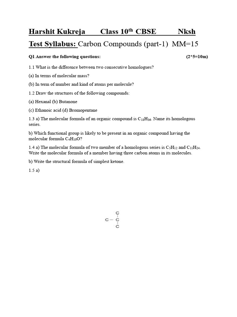 Carbon Compounds Test-1 | PDF