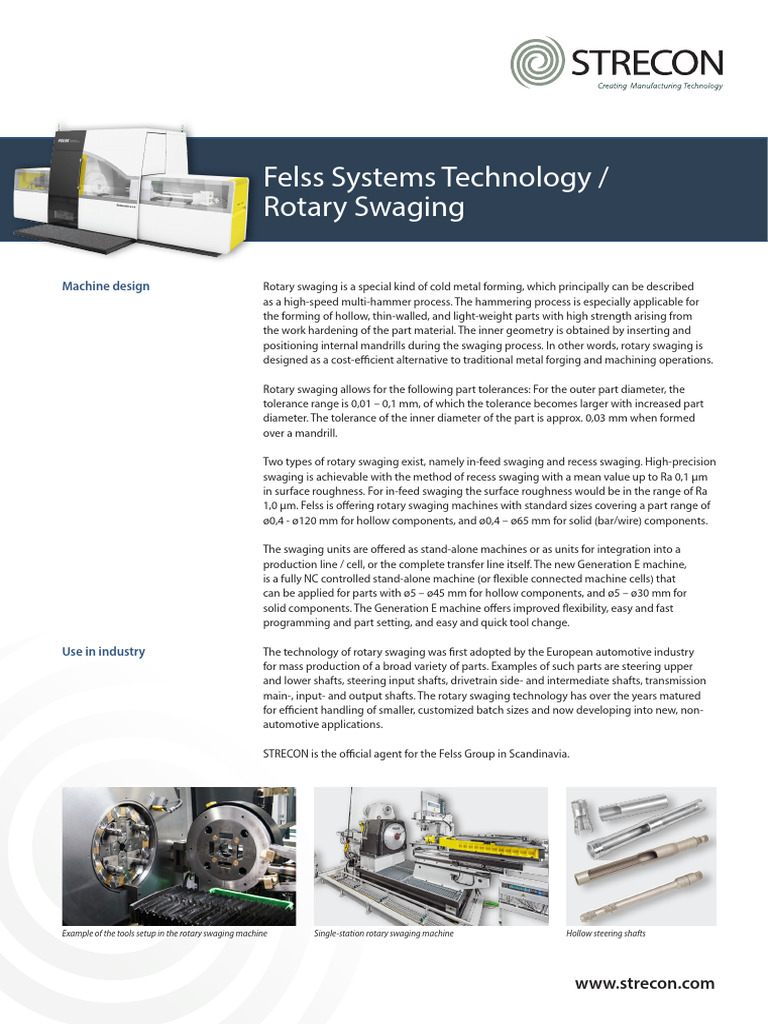 STRECON FELSS Rotary Swaging Machine | PDF | Engineering Tolerance ...