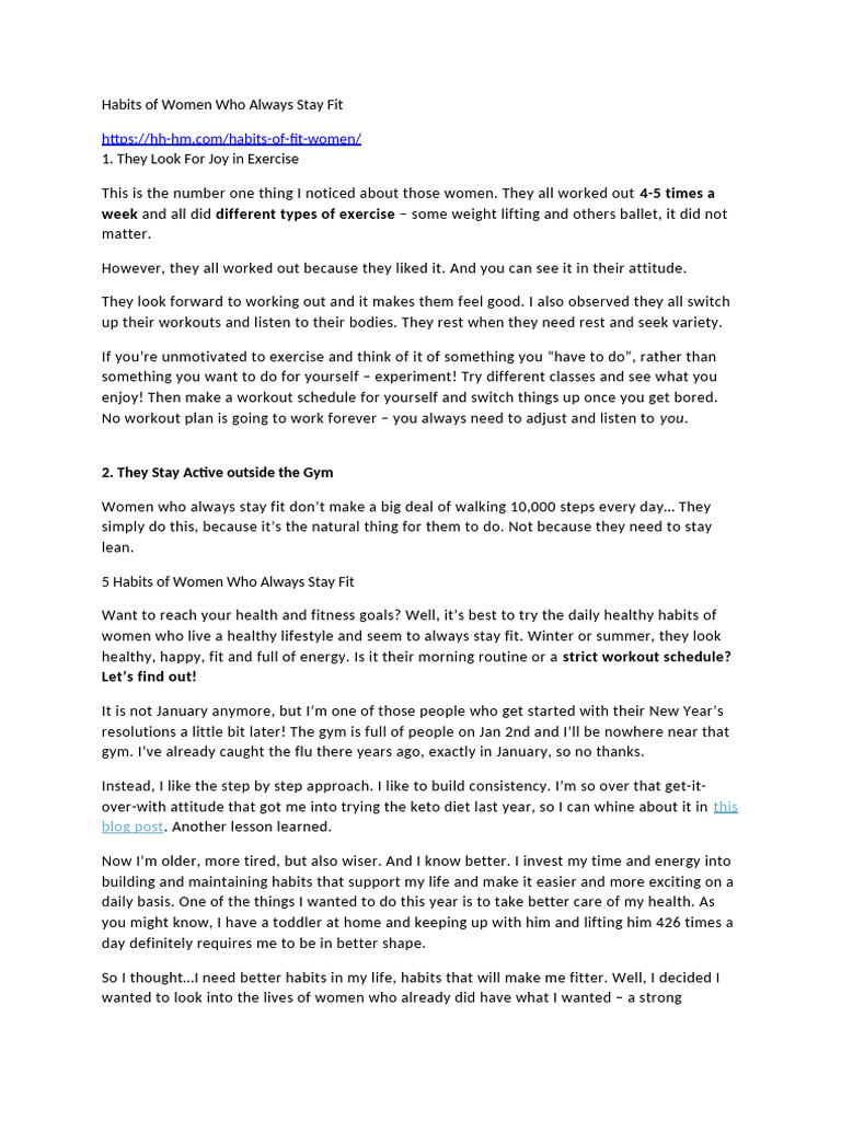 HABITS OF WOMEN WHO ALWAYS STAY FIT 061224 Amy | PDF
