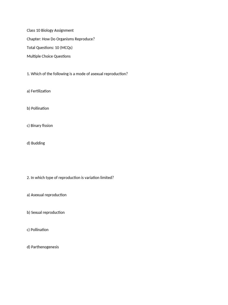 10th Class Biology Assignment | PDF