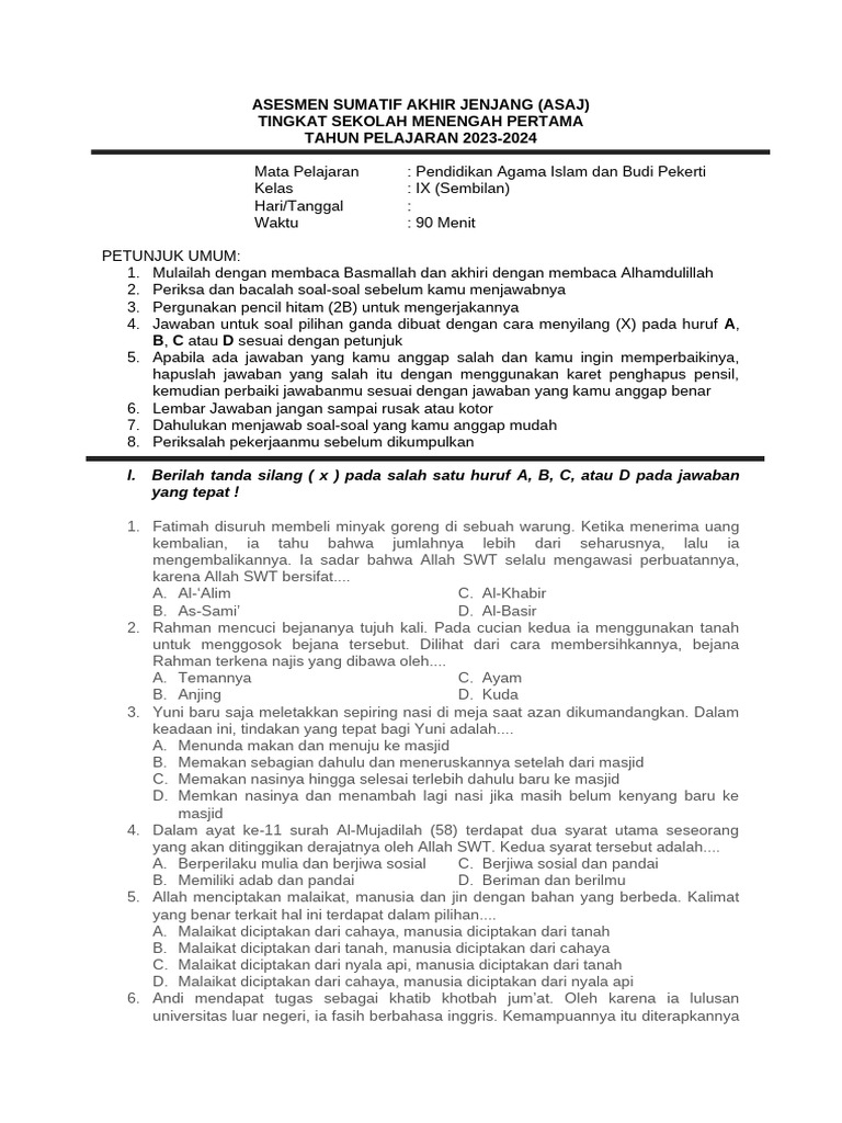 Soal Asaj Pai Bp 2023-2024 | PDF
